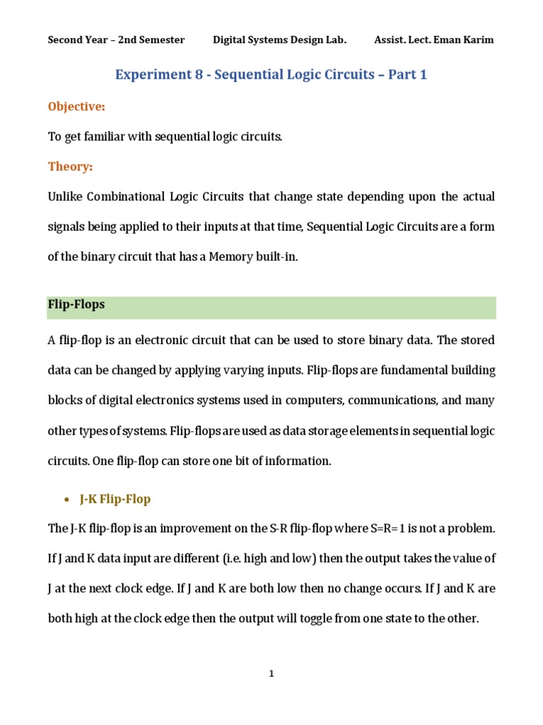 Experiment 8 Sequential Logic Circuits Part 1 Pdf Digital