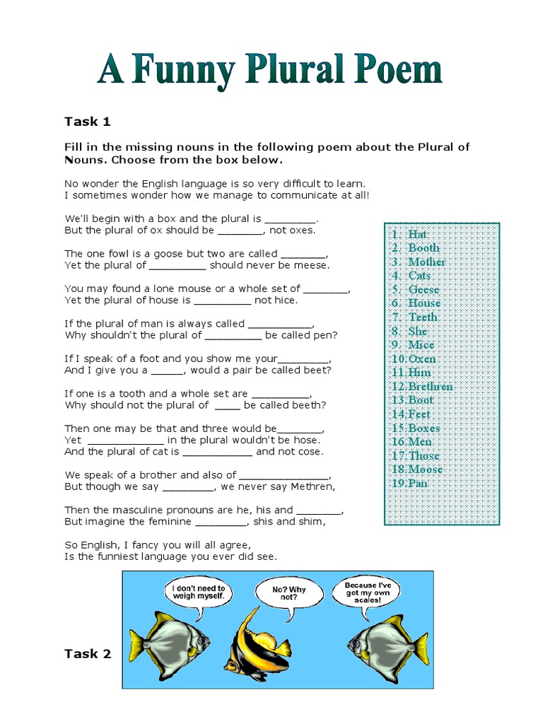 A Funny Plural Poem Fun Activities Games 396 | PDF