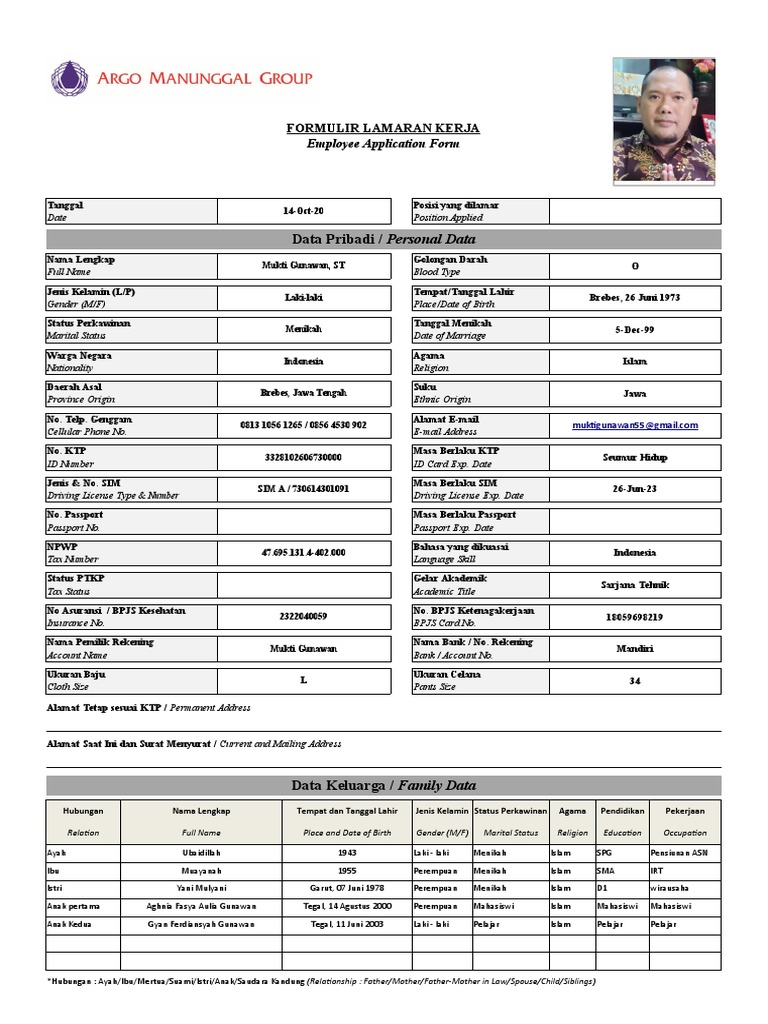 Application Form - Argo Manunggal Group1 | PDF