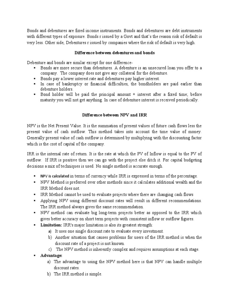 Imp Differences in Fin Terms PRINT | PDF | Net Present Value | Capital Budgeting