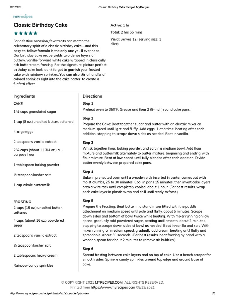 Classic Birthday Cake Recipe | PDF | Cakes | Baked Goods