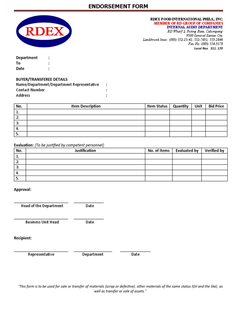 Endorsement Form | PDF