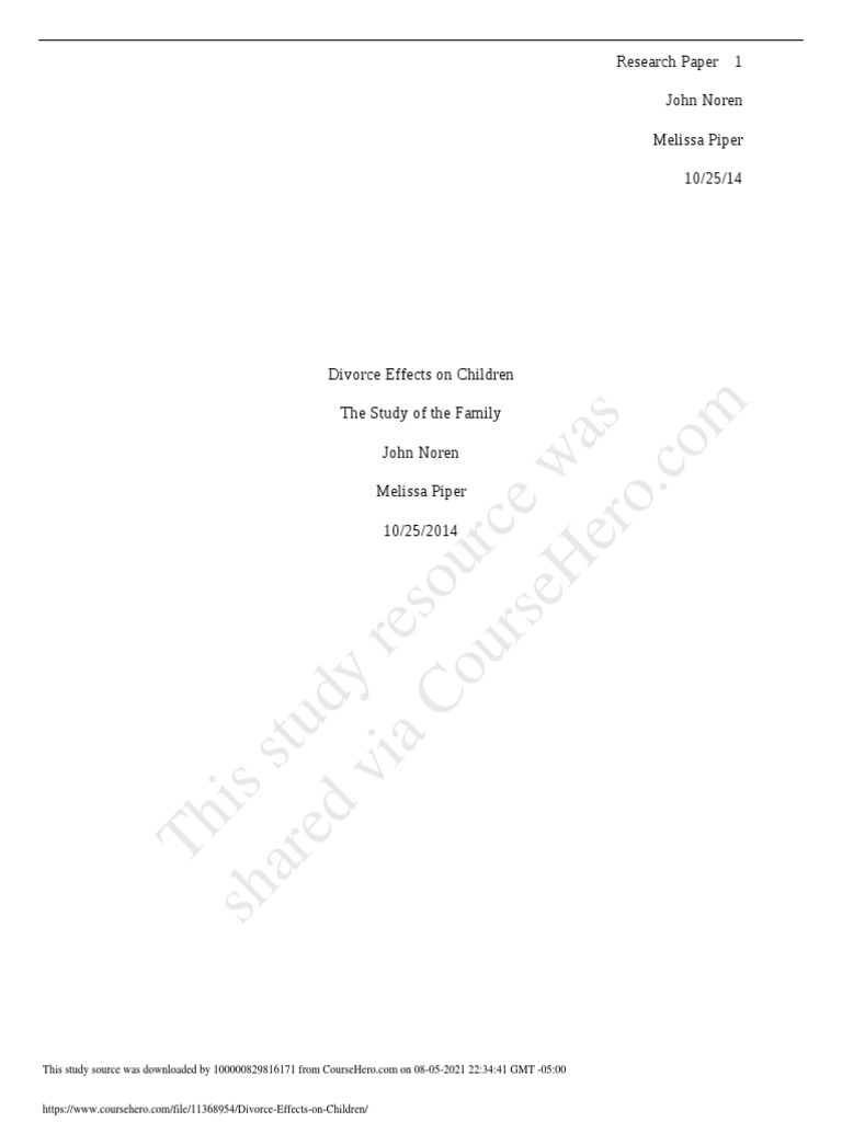 Divorce Effects On Children Pdf Single Parent Divorce