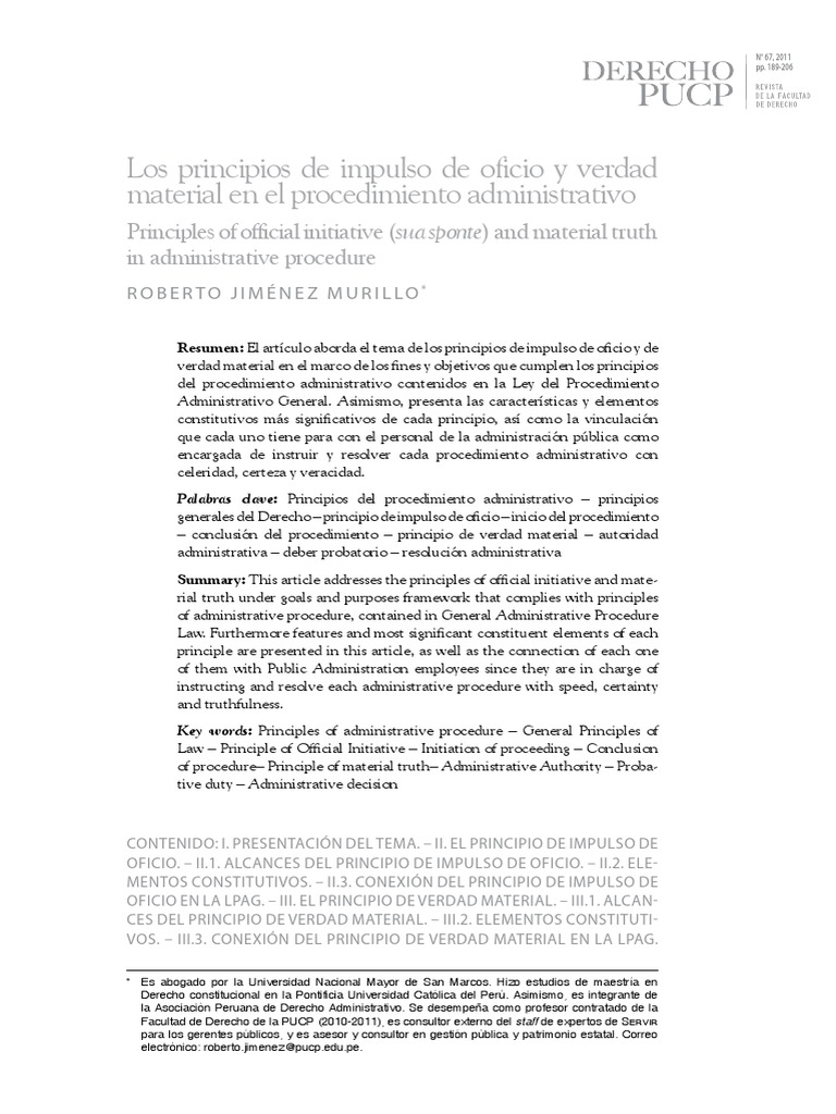 Principios de Impulso de Oficio y Verdad Material | PDF | Legislación | Ley administrativa