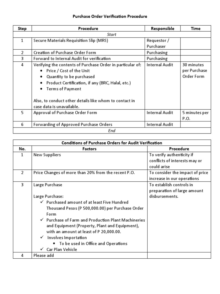 Purchase Order Verification Procedure | PDF | Audit | Business Process