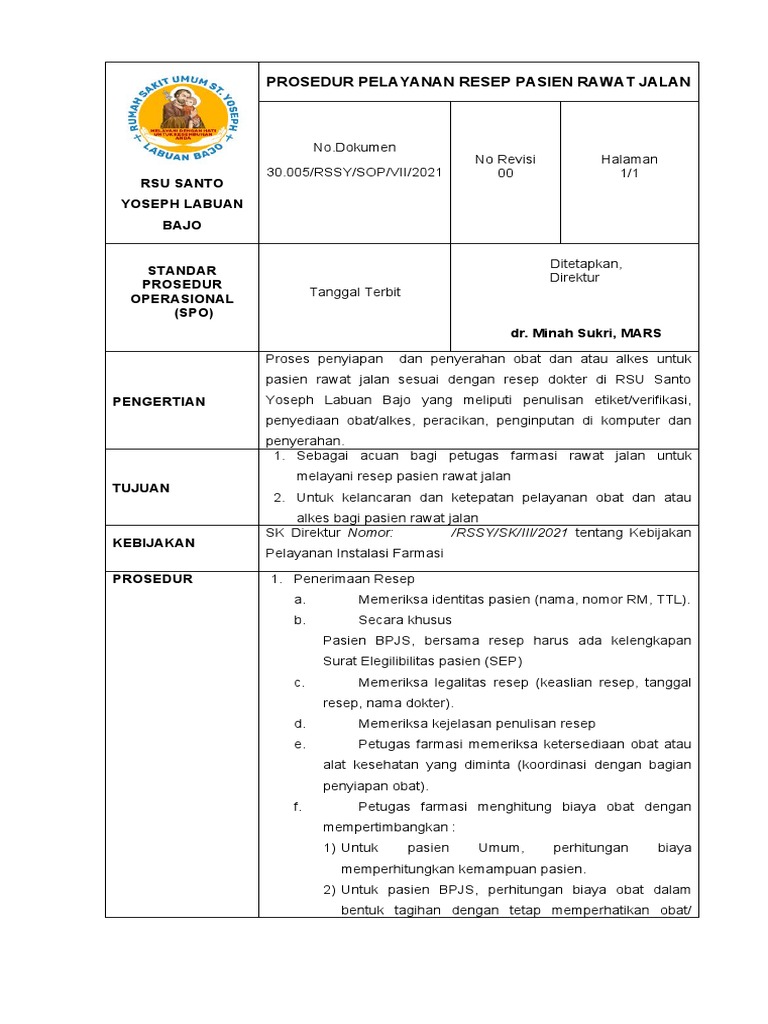 Spo Penyiapan Dan Penyerahan Obat Pasien | PDF