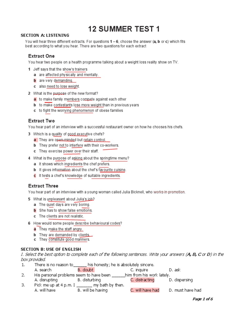 12 Summer Test 1 | PDF | Public Transport