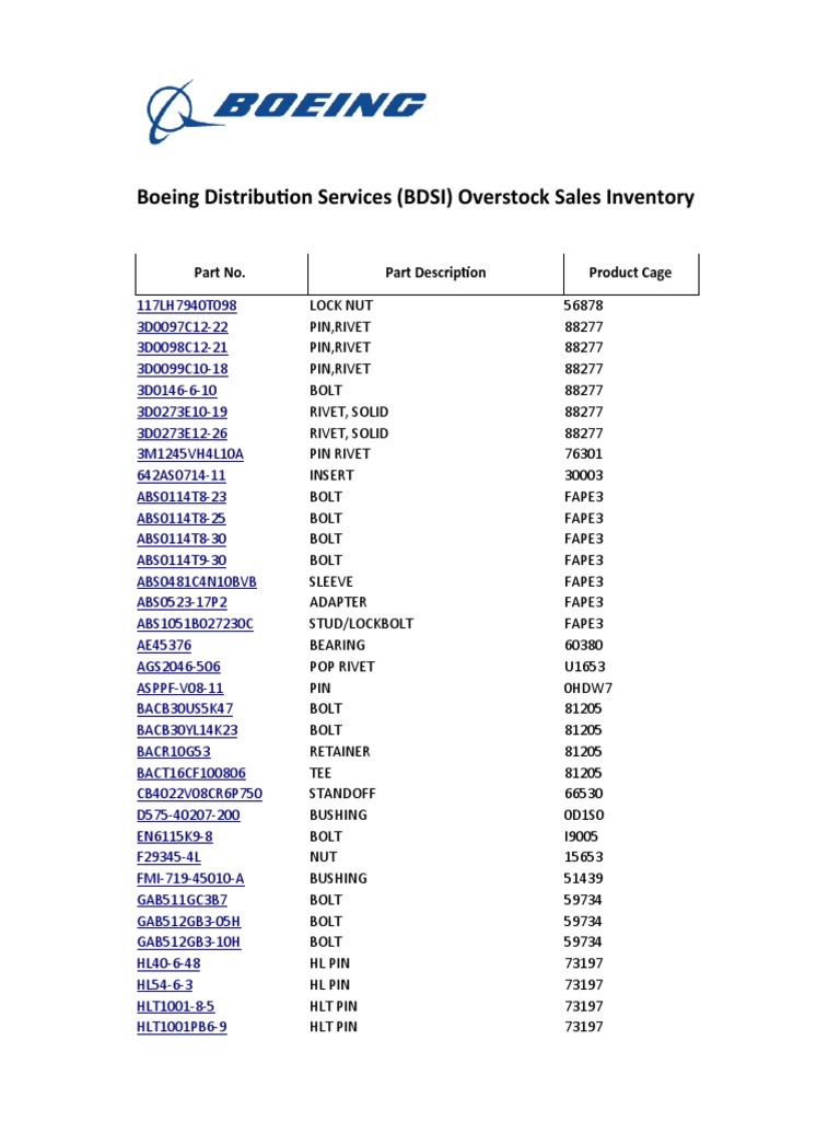 Boeing Distribution Services Discount Part List | PDF | Screw | Aerospace