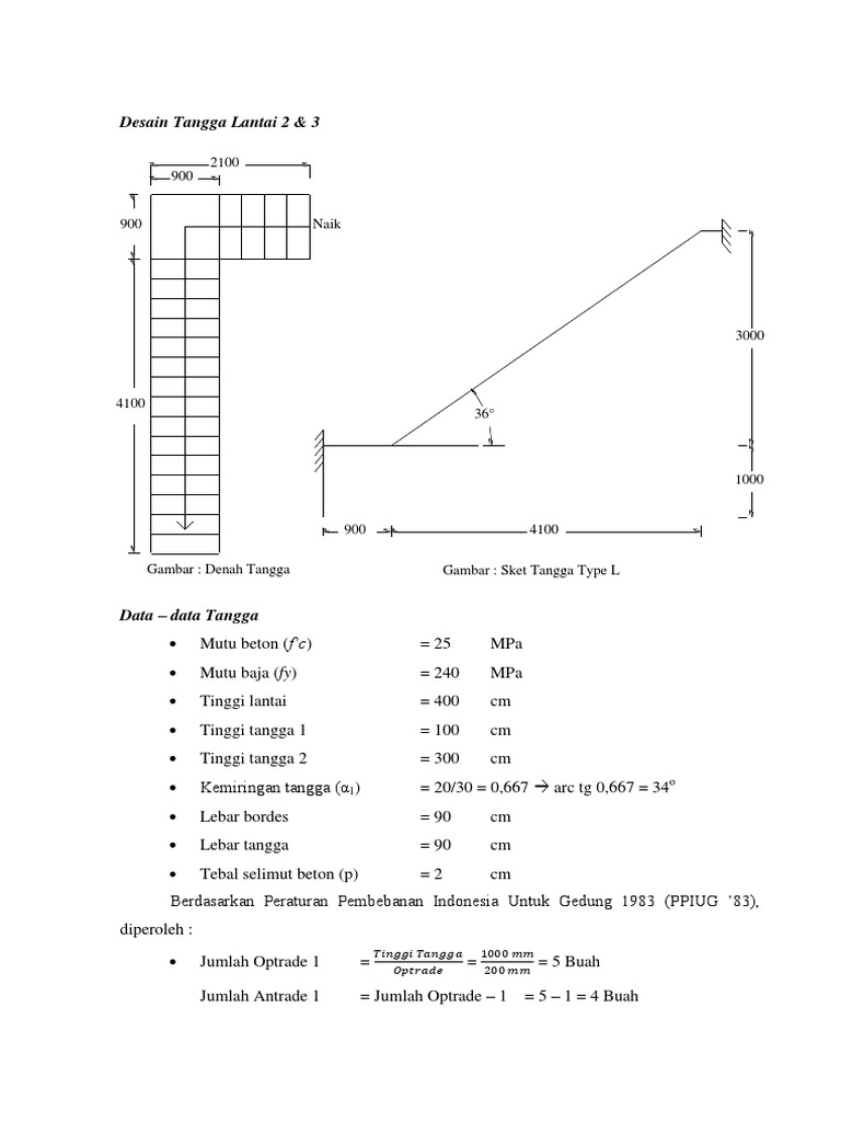 Desain dan Penulangan Tangga L Type | PDF