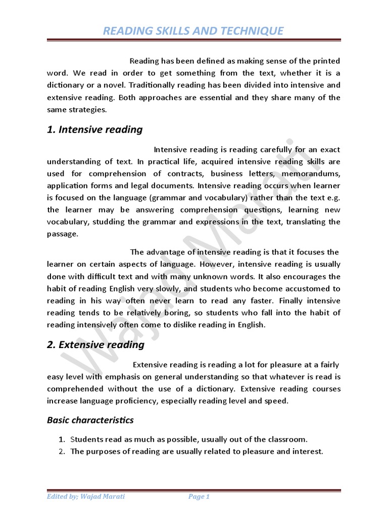 Reading Skill and Technique | PDF | Speed Reading | Reading Comprehension