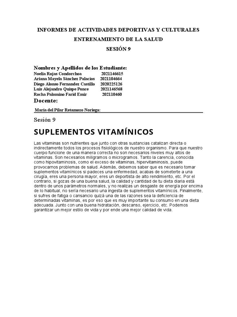 Sumplementos Informe S9 | PDF | Salud y bienestar