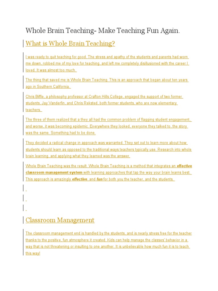 Whole Brain Teaching | Download Free PDF | Lateralization Of Brain ...