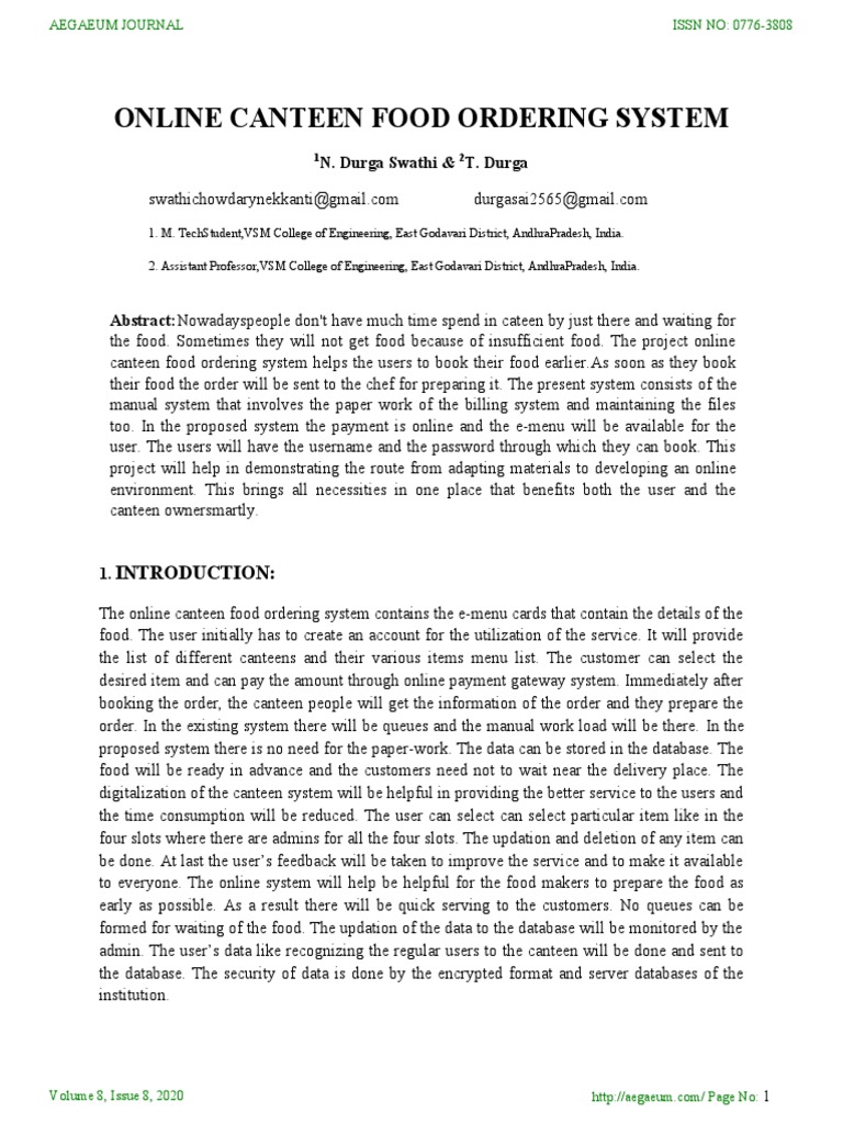 Online Canteen Food Ordering System | PDF | Cafeteria | Databases