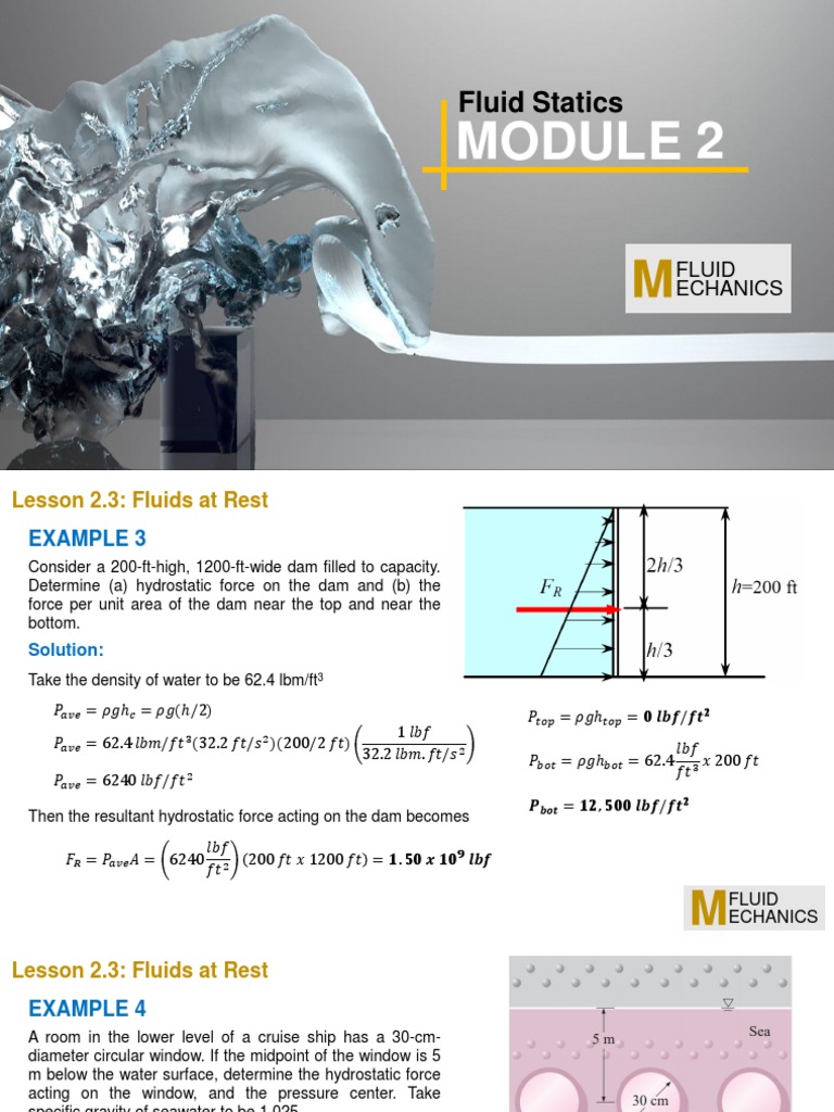 Module 2 Fluid Statics - Hydrostatic Forces On Plane Surfaces Solved Problems | PDF | Pressure ...