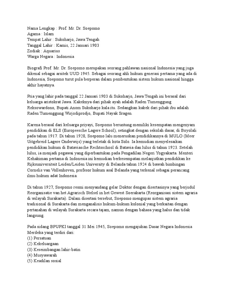 Supomo Biodata Dan Pemikiran | PDF