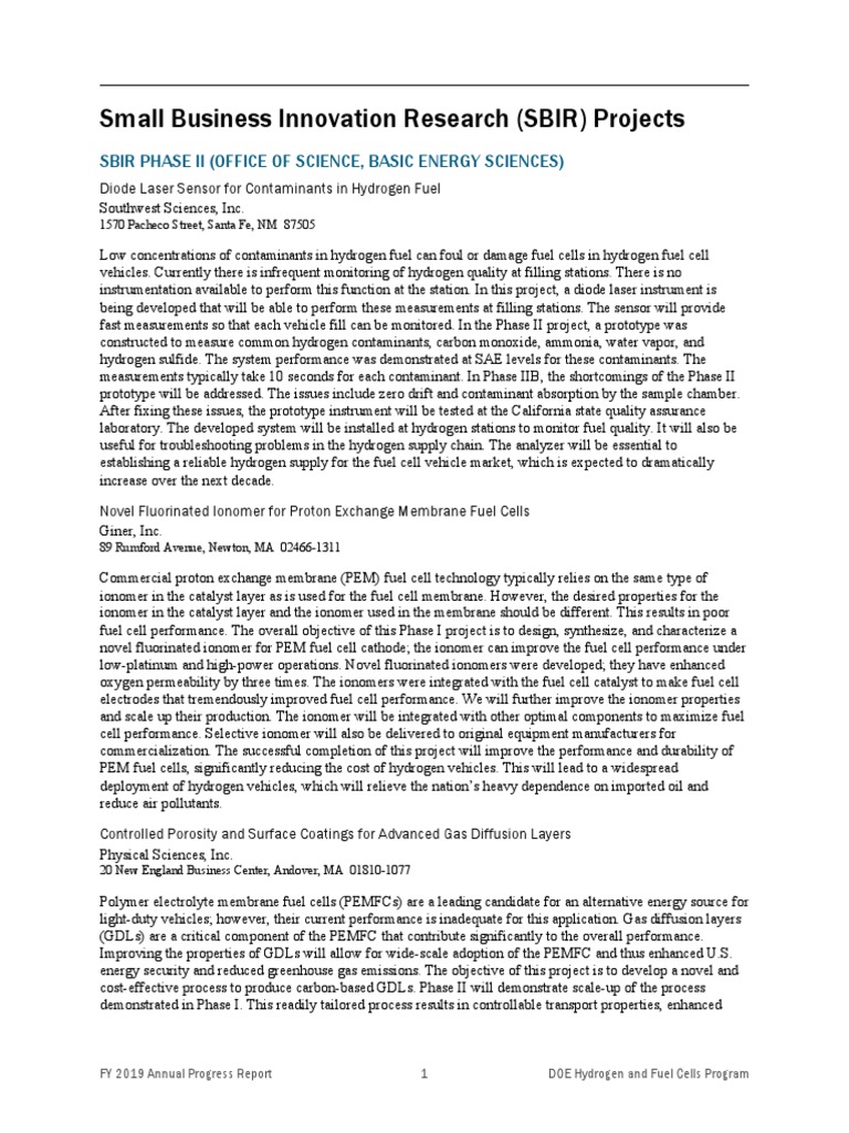 Small Business Innovation Research (SBIR) Projects: Sbir Phase Ii ...