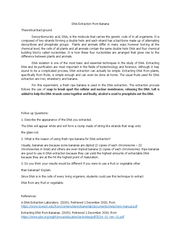 DNA Extraction From Banana | PDF | Dna | Cell (Biology)