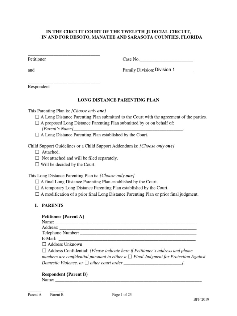 Long Distance Parenting Plan Template | PDF | Child Care | Relationships