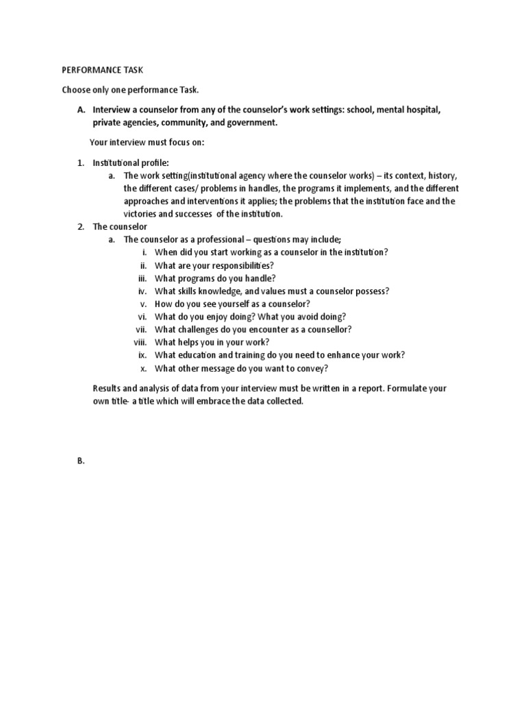 Counselor Interview Performance Task | PDF