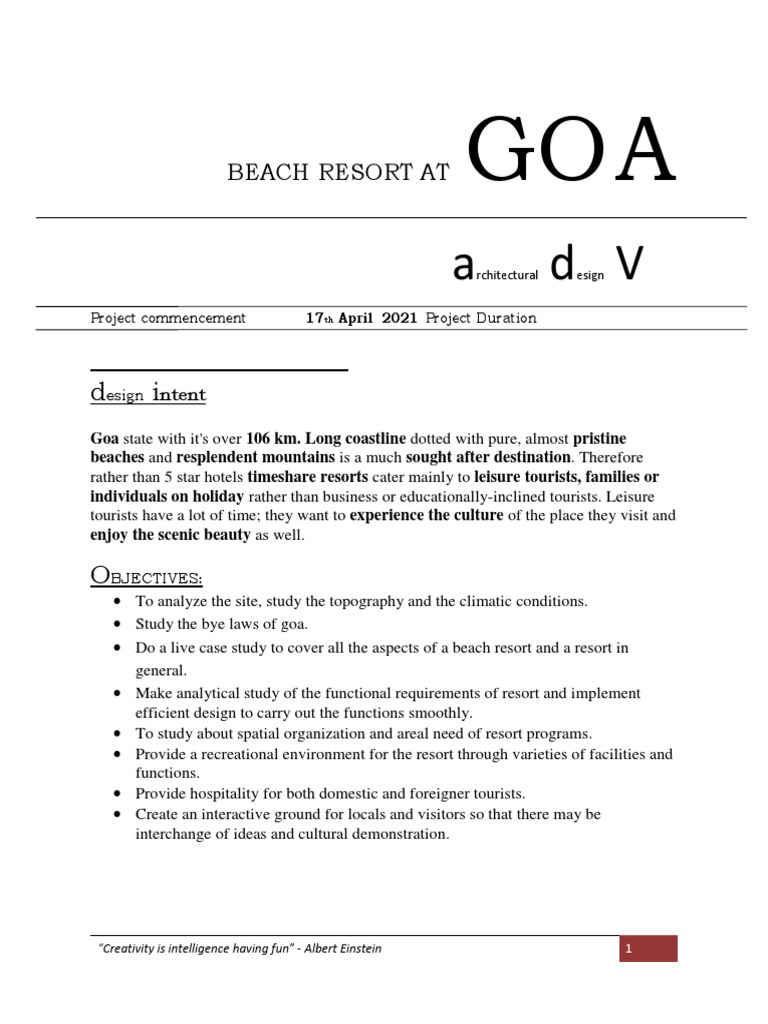 Beach Resort Design Project in Goa | PDF | Home & Garden