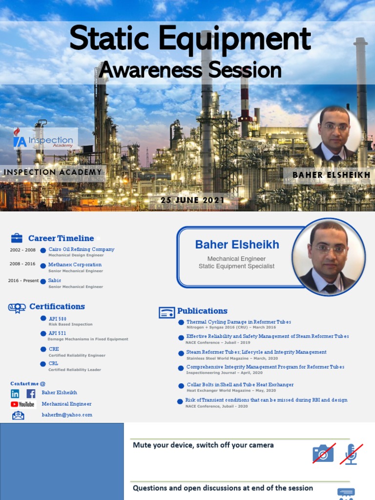 Static Equipment: Awareness Session | PDF | Pipe (Fluid Conveyance ...