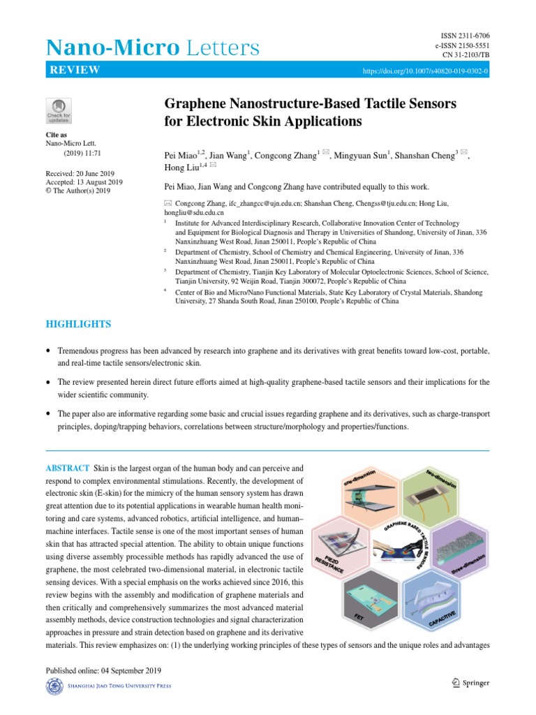 Graphene Nanostructure Based Tactile Sensors For Electronic Skin ...