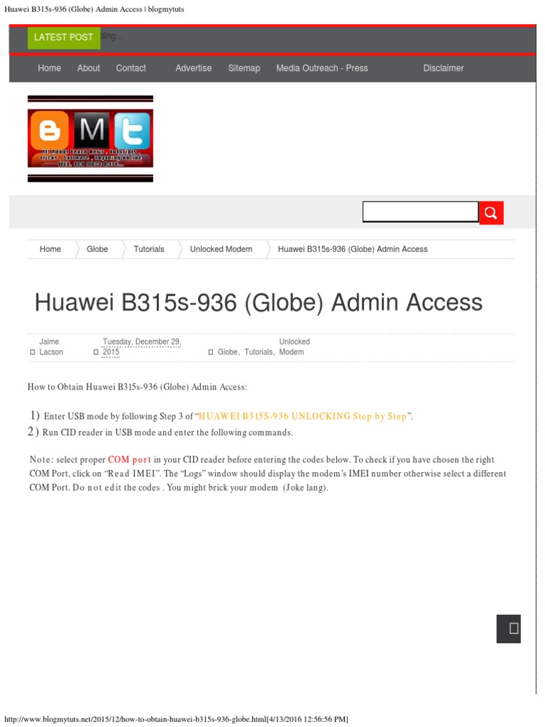 Pdfslide - Tips Huawei b315s 936 Globe Admin Access Blogmytuts | PDF ...