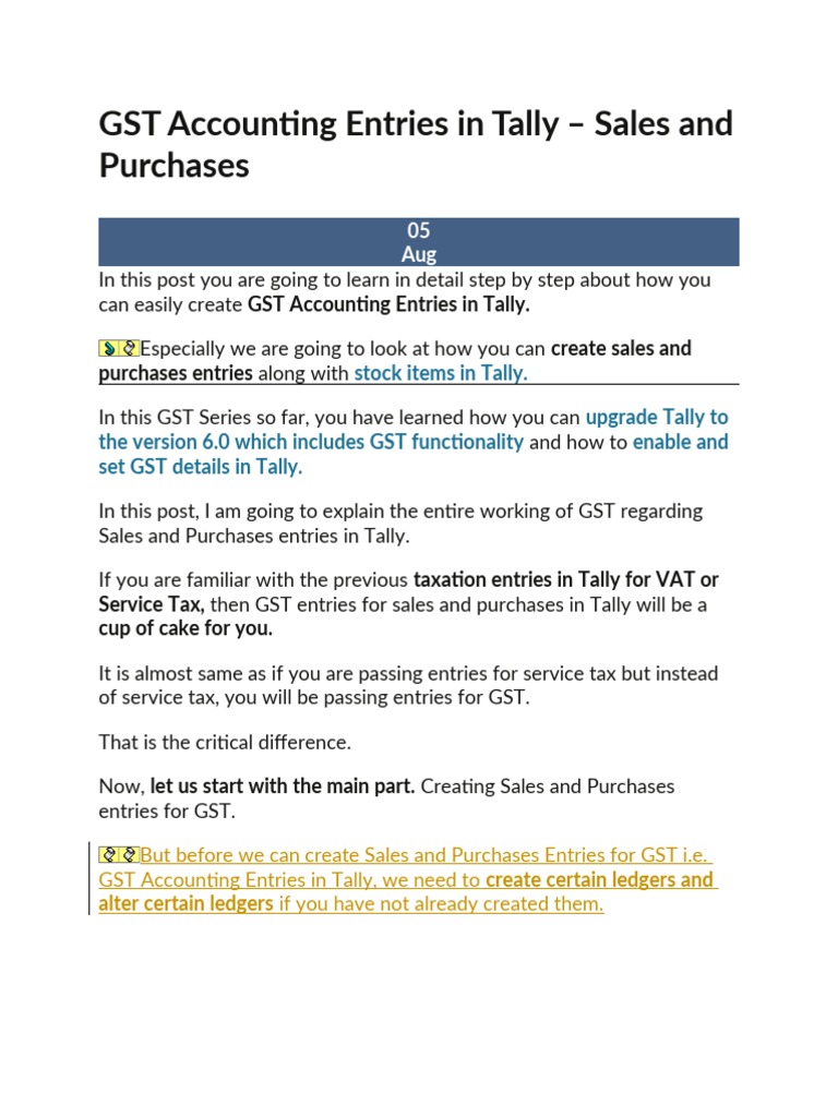 GST Accounting Entries in Tally - Sales and Purchases | PDF | Value ...
