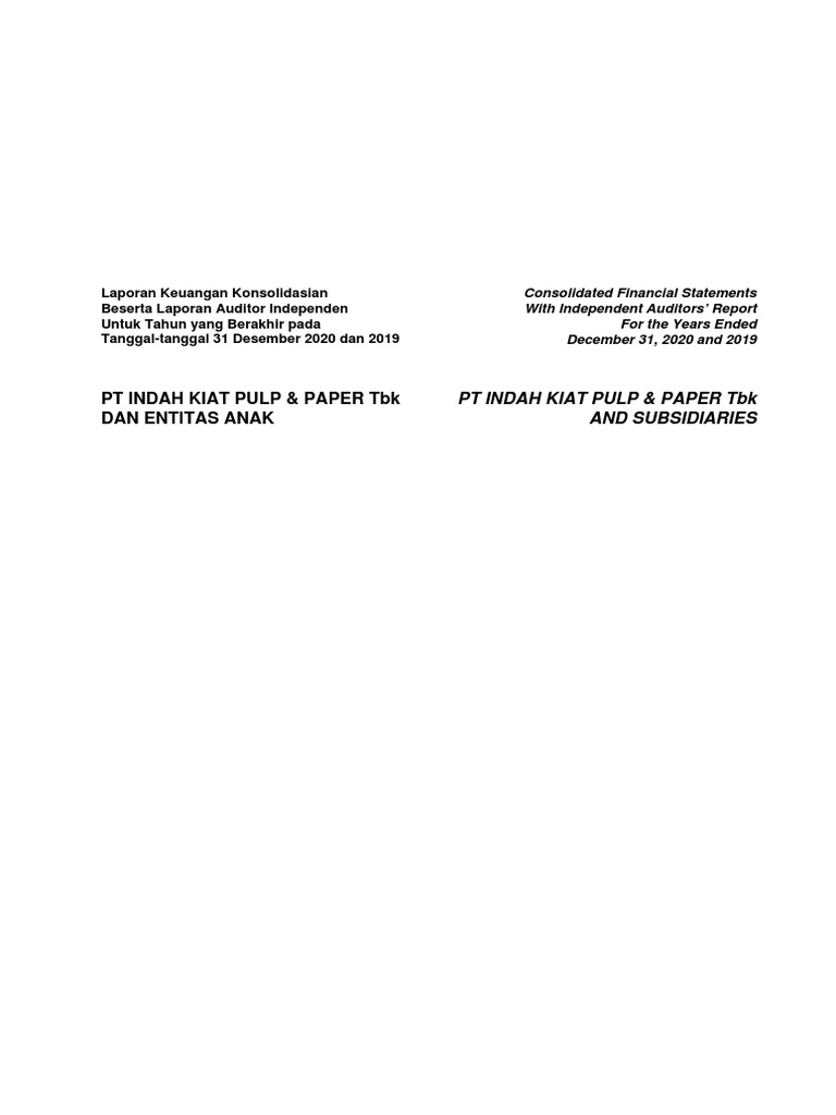 FY 2020 INKP Indah+Kiat+Pulp+&+Paper+Tbk | PDF | Fixed Asset | Equity ...