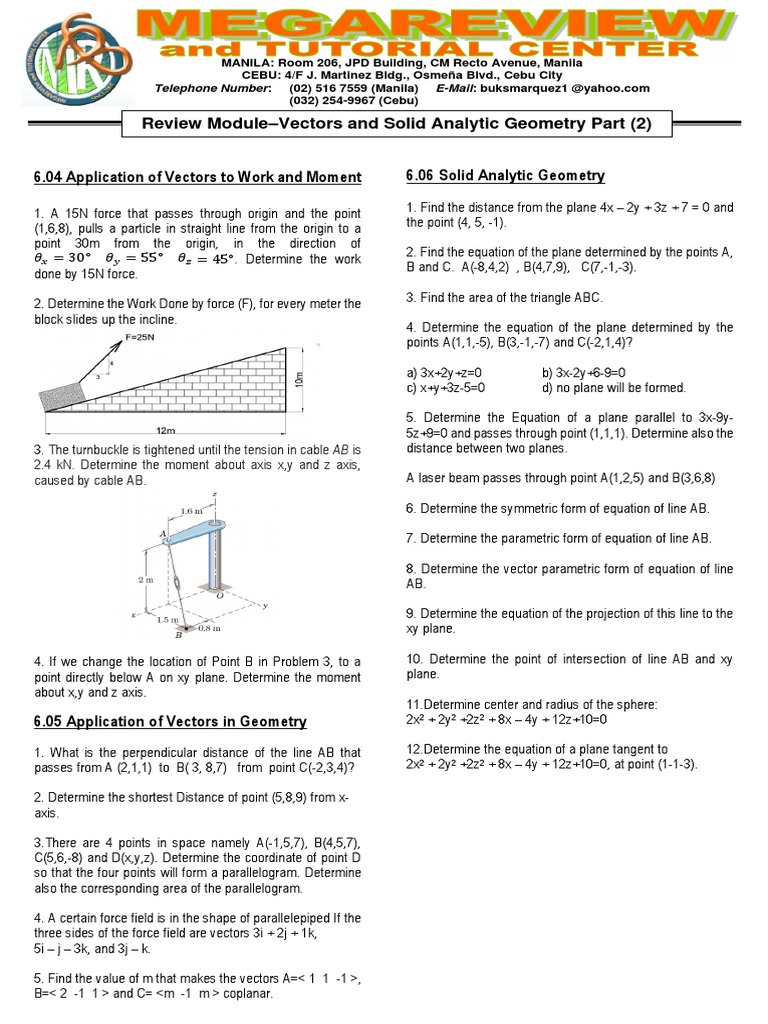 Review Module 6 Vectors and Solid Analytic Geometry Part 2 | PDF ...