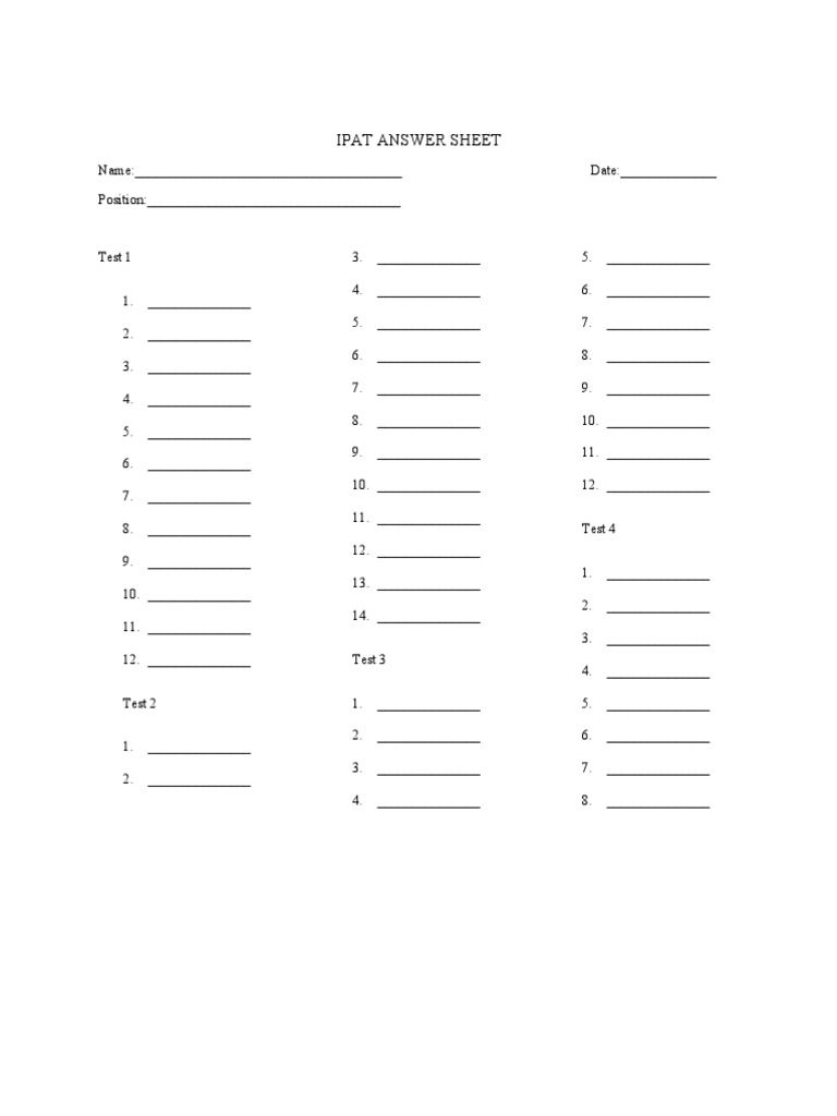 Ipat Answer Sheet | PDF