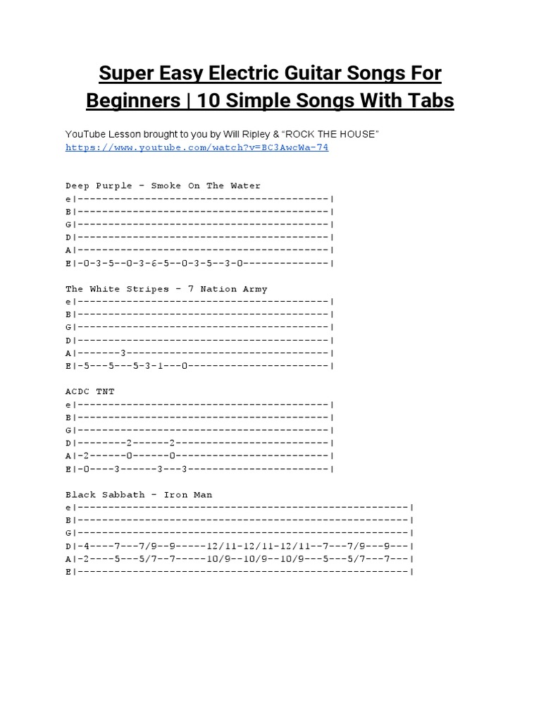 10 Easy Electric Guitar Songs with Tabs | PDF | Rock Music