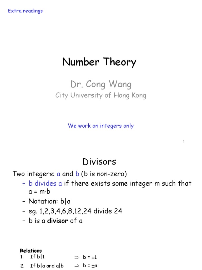 Number Theory: Divisors & Modular Arithmetic | PDF | Elementary ...