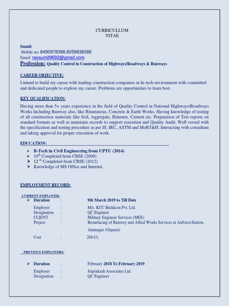 Sumit CV 2021 2 | PDF | Building Engineering | Materials