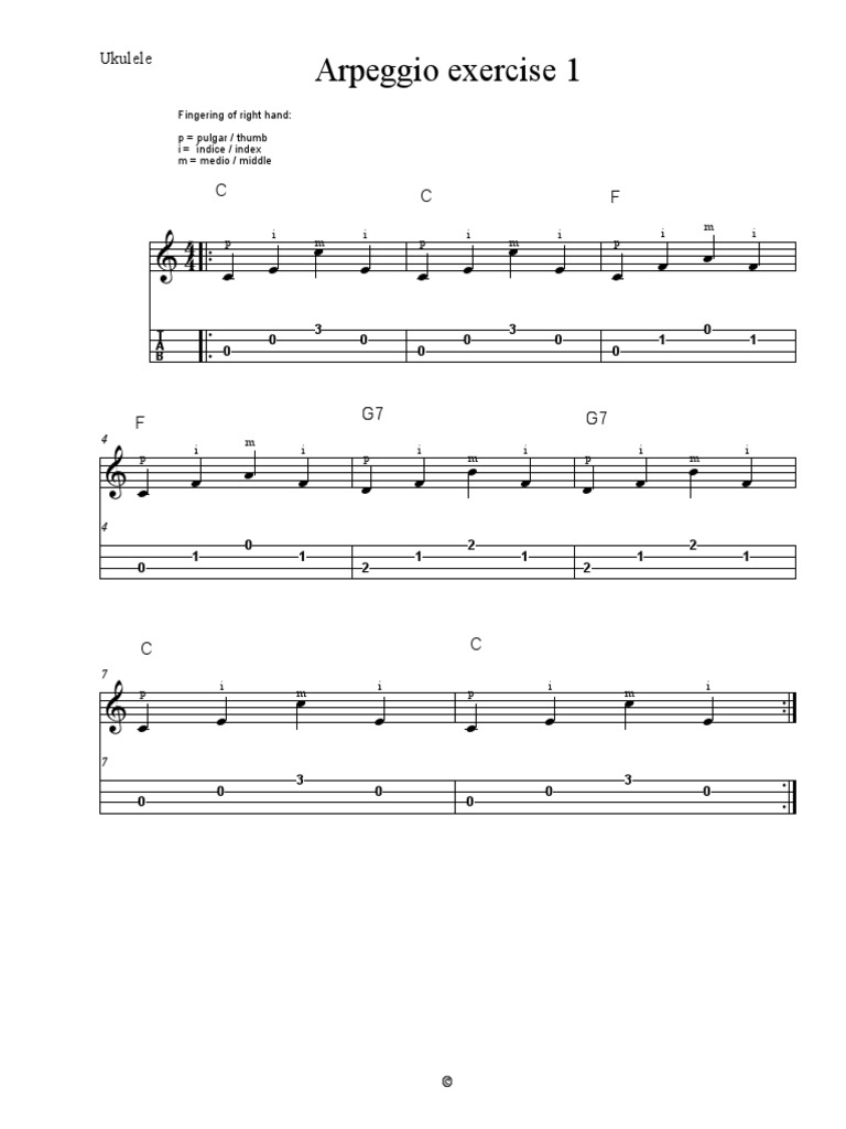 Arpeggio Exercise 1 Ukulele | PDF | Hand | Limbs (Anatomy)