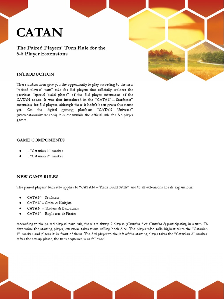 Catan: The Paired Players' Turn Rule For The 5-6 Player Extensions ...