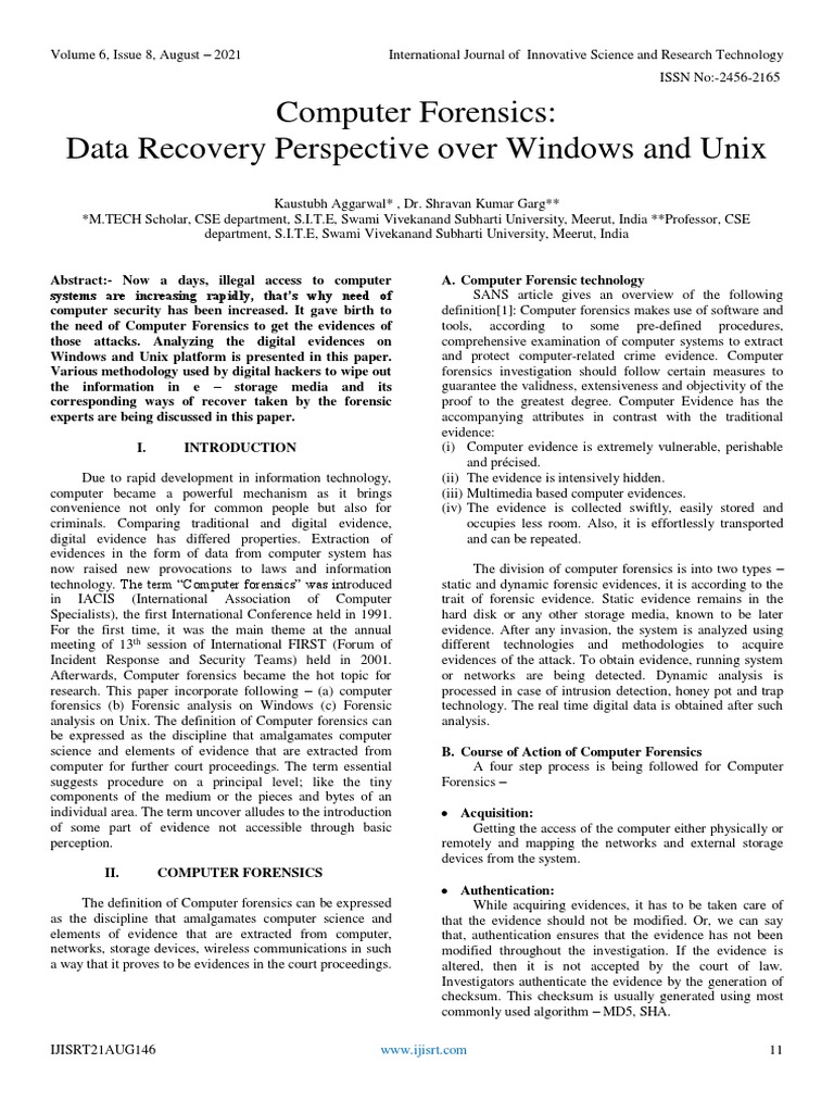 Computer Forensics Data Recovery Perspective Over Windows and Unix | Download Free PDF ...
