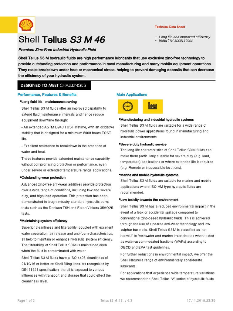 Shell Tellus S3 M 46 | Download Free PDF | Viscosity | Lubricant