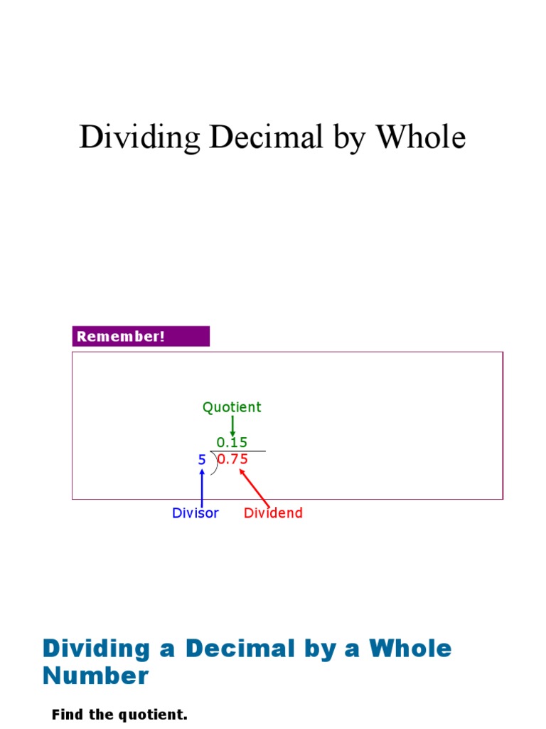 Dividing Decimal by Whole - PPTX Support | PDF