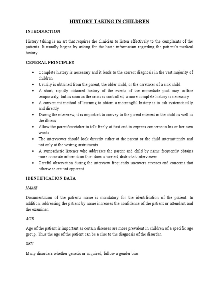 History Taking in Children | PDF | Pregnancy | Childbirth