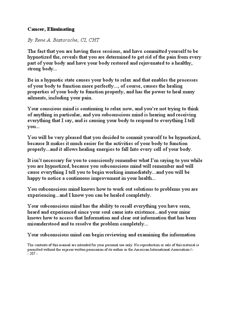 By Rene A. Bastarache, CI, CHT: Cancer, Eliminating | PDF | Mind | Foods