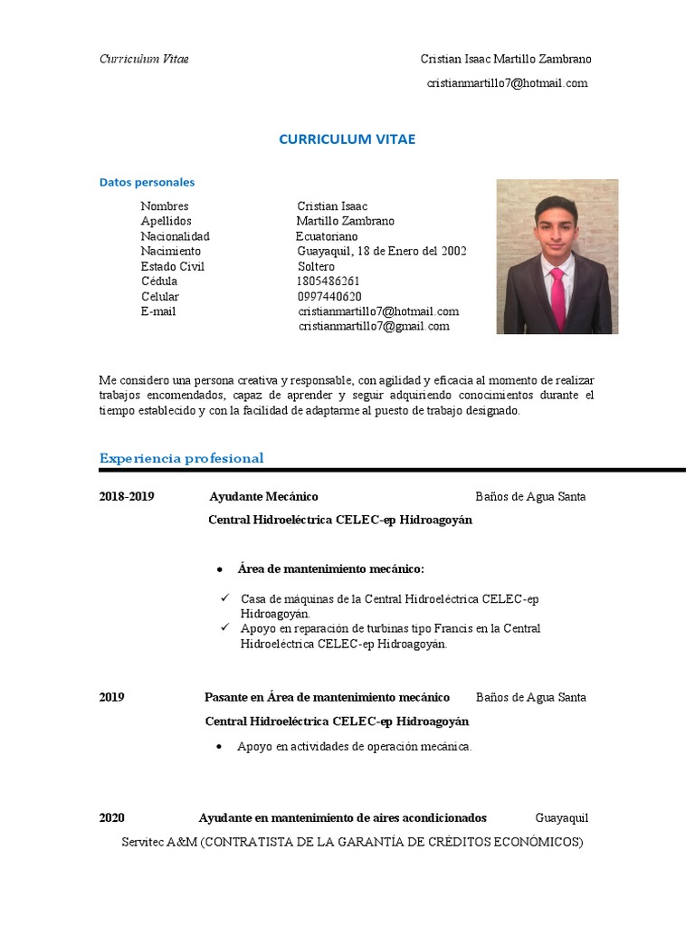 Curriculum Vitae-Cristian Martillo | PDF | Ecuador