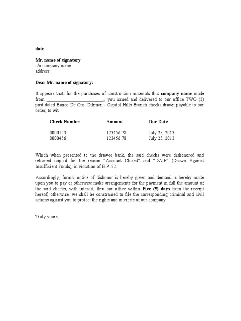 Demand Letter BP 22 | PDF