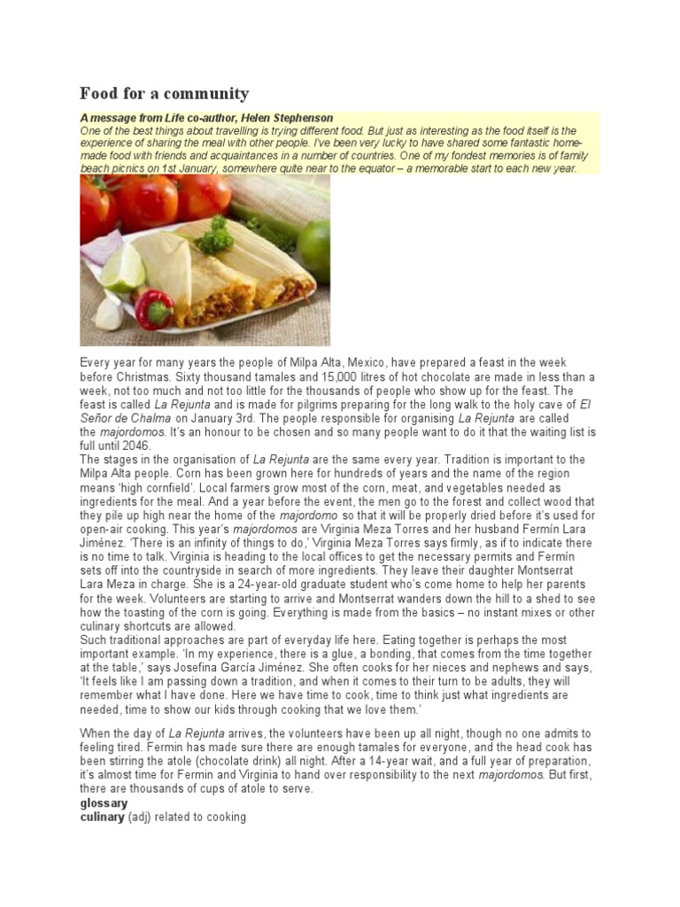 Reading Comprehension - Food For A Community | PDF | Food And Drink ...
