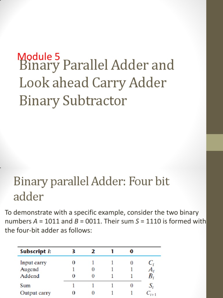 Binary Parallel Adder and Look Ahead Carry Adder | PDF