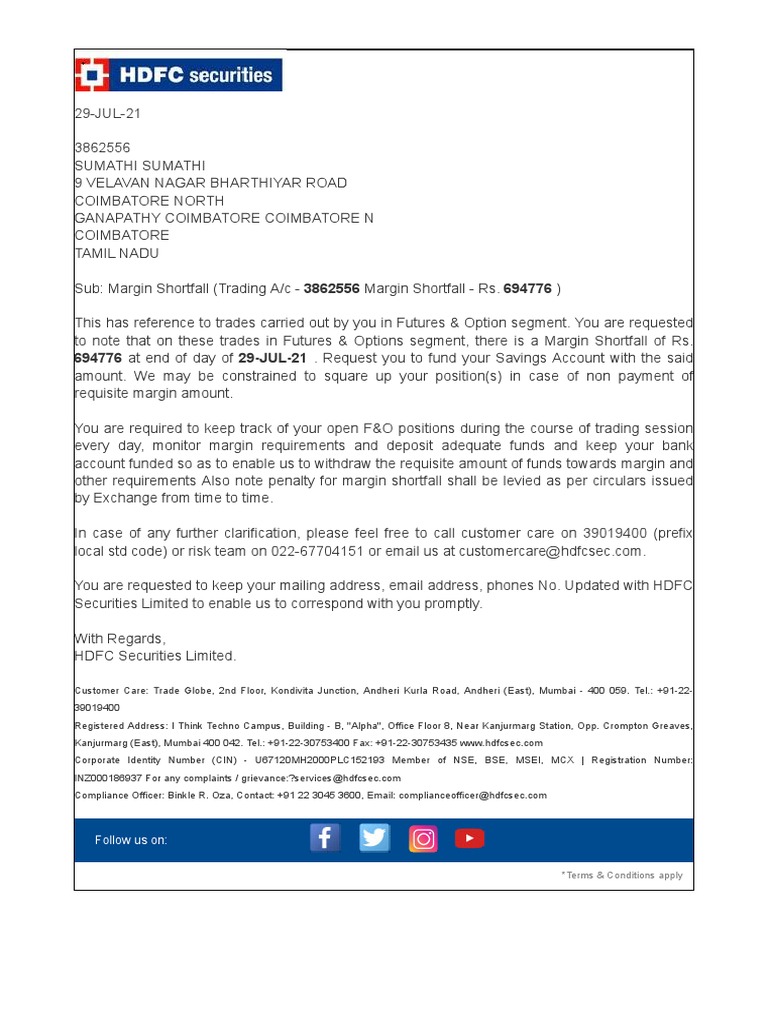 Margin Shortfall Notice: Rs. 694776 | PDF | Business | Finance & Money ...