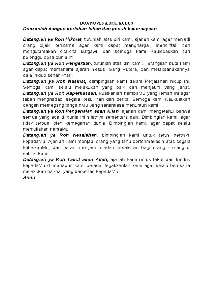 Doa Novena Roh Kudus | PDF | Agama & Spiritualitas