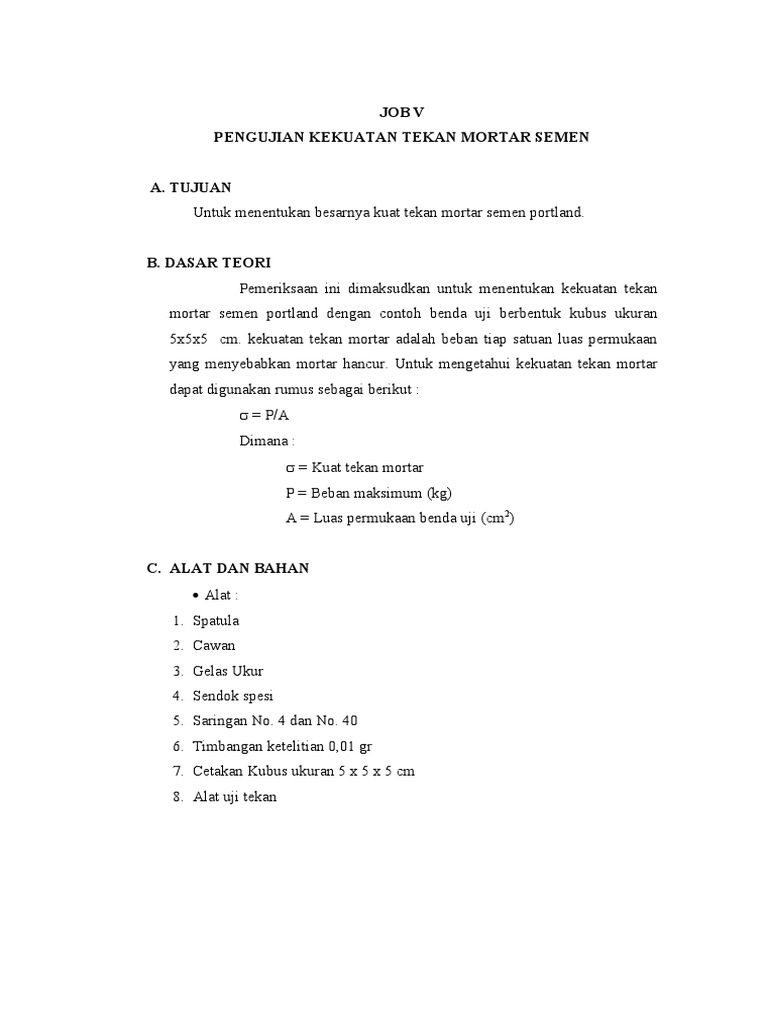 Job 5 Kuat Tekan Mortar | PDF