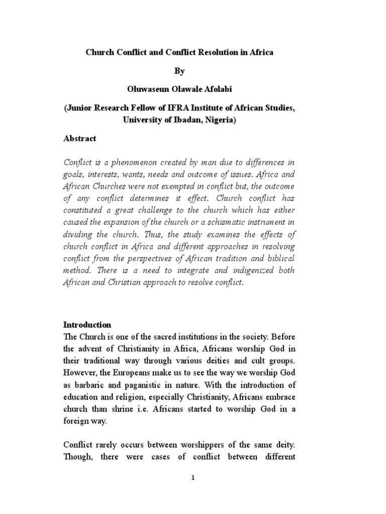 Paper CHURCH CONFLICT RESOLUTION IN AFRICA | PDF | Christian Church ...