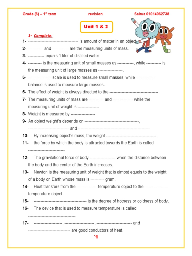 G6 T1 Revision U1+2 | PDF | Weight | Temperature